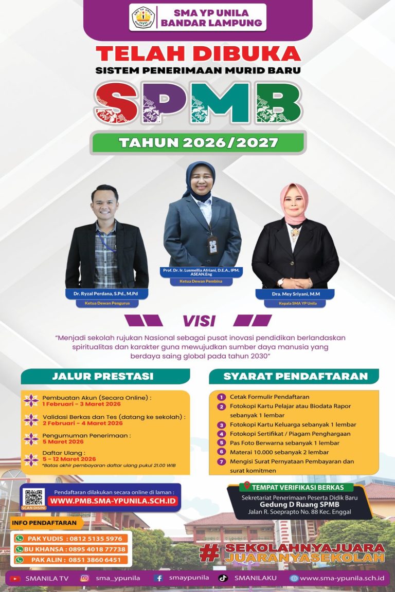 SMA YP Unila Buka SPMB 2026/2027 Jalur Prestasi, Targetkan Calon Siswa ...